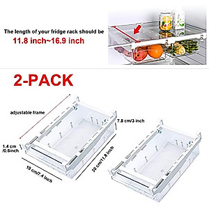 LALASTAR Fridge Drawers, 2-PACK Fridge Organizers and Storage Clear, Mini Refrigerator Organizer Bins with Handle, Fit for Fridge Shelf Under 0.6" (No Divider)