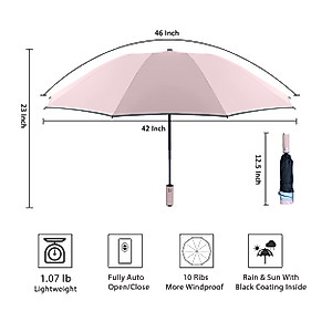 BAODINI Inverted UV Protection Umbrella for Rain and Sun Medium Size 46 inch arc Canopy UPF 50+ Rverse Compact Umbrella Auto Open Close for Travel