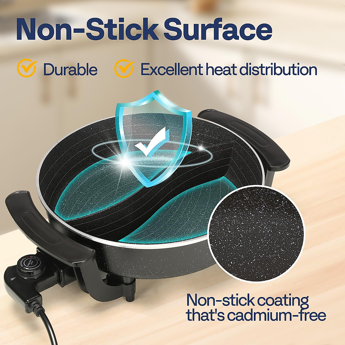 VIVOHOME Electric Hot Pot 6L Non-Stick Shabu-shabu Hot Pot with Divider 110V BPA FREE Fondue with Tempered Glass Lid for 1-6 People Party, Family Dinning