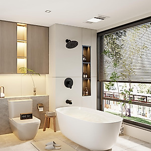 HomGoo Tub Shower Faucet Set with Valve, Black Shower Faucet Set with 6 Inch Rian Shower Head and Tub Spout, shower and tub faucets sets complete, Shower Trim Kit,Matte Black