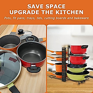 crevary Pots and Pans Organizer for Cabinet, Upgrade Anti-Skid, 8 Tier Pot Rack with 3 DIY Methods, Adjustable Pan Organizer Rack, Pot Organizer for Kitchen Organization & Storage, Pot Lid Organizer