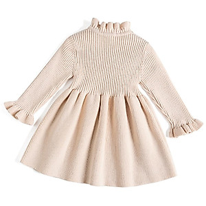Simplee kids Little Girls' Long Sleeve Girl Dresses and Rompers Ribbed Knit Sweater Dress Apricot for 2T