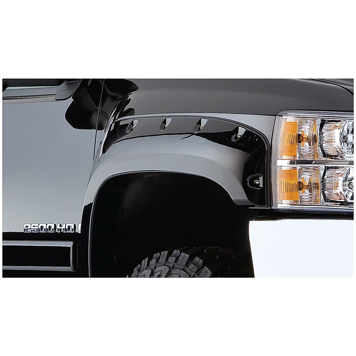 Bushwacker Cutout Pocket/Rivet Style Front Fender Flares | 2-Piece Set, Black, Smooth Finish | 40097-02 | Fits 2007-2013 Chevrolet Silverado 1500; 2007-2014 Silverado 2500 HD, 3500 HD