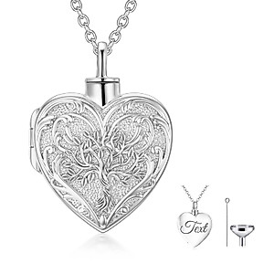 SOULMEET Personalized 10k 14k 18k Solid White Gold/Filled White Gold Tree of Life Cremation Locket Necklace for Ashes, Engraving Tree Urn Locket Necklace that Holds Human Dog Cat Ashes (Custom Name)