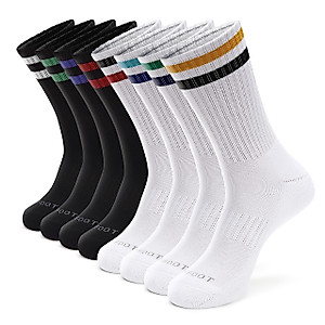 MONFOOT Women's and Men's 8 Pairs Athletic Cushion Crew Socks Striped Large, multipack