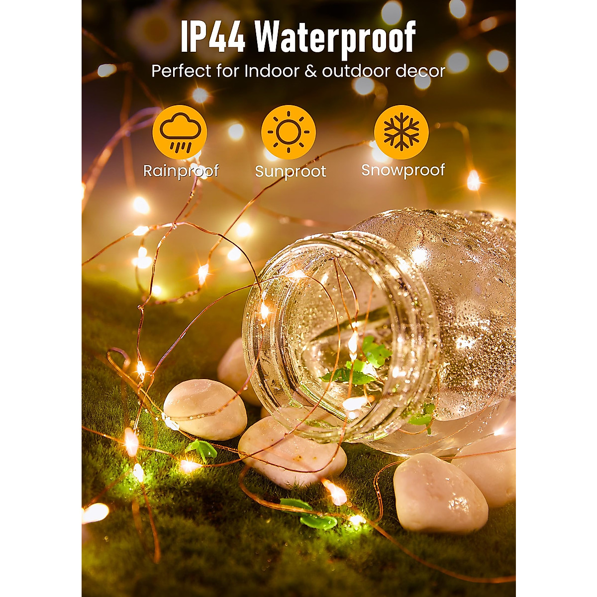 Fairy Lights Battery Operated, 4 Pack 33FT 100 LEDs Mini Battery Powered String Lights, Waterproof Copper Wire Twinkle Lights Mason Jar Lights for Indoor Home Wedding Christmas Decoration, Warm White