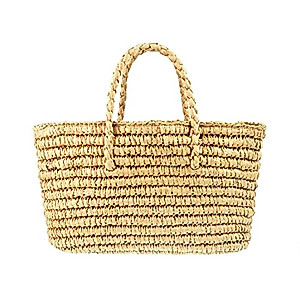 Handwoven Straw Vintage Tote Basket Purse Bag Straw Beach Bag Natural Casual Handbag Shoulder Bag Beach Rattan Vacation Bag