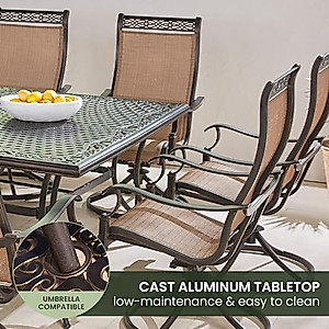 Hanover Manor 11-Piece Outdoor Dining Set with 10 Comfortable Swivel Rockers and an Extra-Large 60" x 84" Aluminum Cast-Top Dining Table, 10 person Patio Table and Chairs for Backyard, Deck, Porch