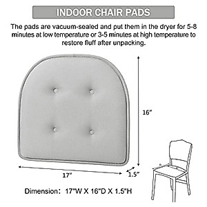 downluxe Indoor Chair Cushions for Dining Chairs, Tufted Soft and Comfortable Memory Foam Kitchen Chair Pads with Non-Slip Bottom for Dining Room and Office, 17" x 16" x 1.5", Light Grey, 6 Pack