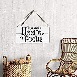 Funny Sign Decor It's Just a Bunch of Hocus Pocus Wooden Sign Plaque Wall Hanging Posters Artwork 12”X6” Rustic Home Decoration