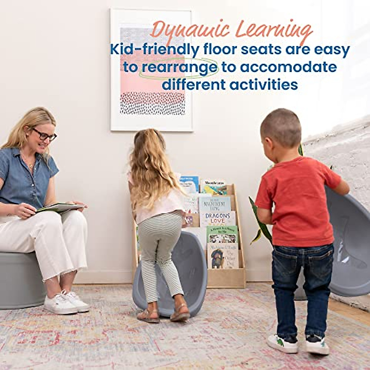 ECR4Kids Leaf Floor Seat, Rocker Chair, Sage/Grey, 6-Piece