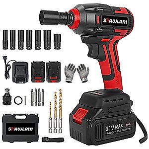 SHAWLAM Cordless Impact Wrench 1/2 Inch Impack Gun 21V Power Impact Driver Impack Drill Max Torque 300Ft-lbs (400N.m) 3200RPM Li-ion 4.0AH Battery Pack Electric Impact Wrench for Car Home