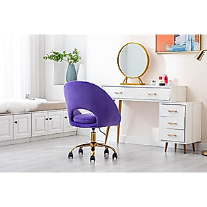 ZOBIDO Comfy Home Office Task Chair with Wheels, Cute Modern Upholstered Velvet Seashell Back Adjustable Swivel Vanity Desk Chair, for Women, for Kids, for Girls, Living Room, Bedroom (Purple)