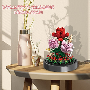 Flower Bouquet Building Kit, 524 Pcs Mini Bricks Building Blocks Sets, Forever Rose Decorated Flower with Dust Cover, Valentine's Day Gifts for Her Mom Women Girlfriends Valentines Day Gifts for Him