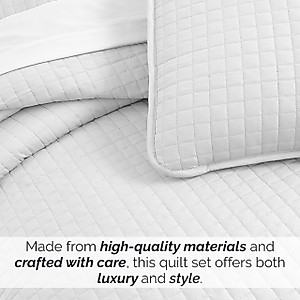 Southshore Fine Living, Inc. White King Quilt Set with 2 Pillow Shams, Lightweight Coverlet, King Size Quilt, Stain & Pet Hair Resistant Bedding Set, Standard/California Size, Bright White