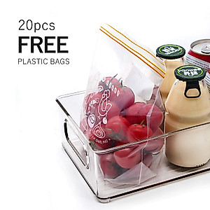 Stackable Refrigerator Organizer Bins, 6 Pack Clear Kitchen Organizer Container Bins with Handles and 20 PCS Free Plastic Bags for Pantry, Cabinets, Shelves, Drawer, Freezer - Food Safe, BPA Free 10"L