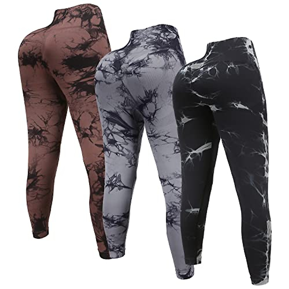 OVESPORT 3 Pack Tie Dye Seamless High Waisted Workout Leggings for Women Scrunch Butt Lifting Yoga Gym Athletic Pants
