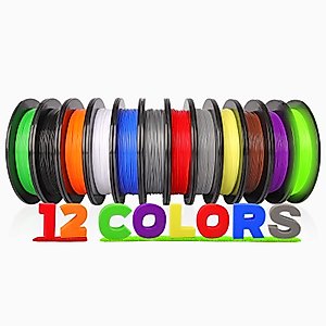 PLA Pro 3D Printer Filament Packs 1.75mm, dikale 12 Packs Assorted Colors, Neatly Wound 500g(1.1lbs) per Spool Refills PLA+, in Total 6KG Bundles, Fit for FDM Ender 3 3D Printer etc