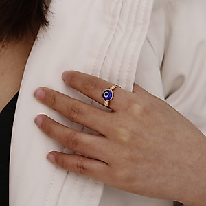ASCOMY Delicate Evil Eye Ring for Women 14K Gold Plated Handmade Dark Blue Evil Eye Rings Stackable Turkish Faith Protection Wrapped Ring Everyday Jewelry Gifts Size 9