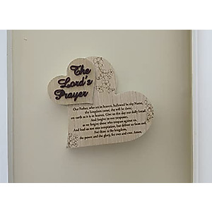 UNIDECO Wooden Heart Décor Wall - 7.0 Inch The Lords Prayer Wall Art - Wood Heart Shaped Decoration for Home - Hanging Art Living Room Accent Shelve - Decorative Religious Praying Rustic Kitchen