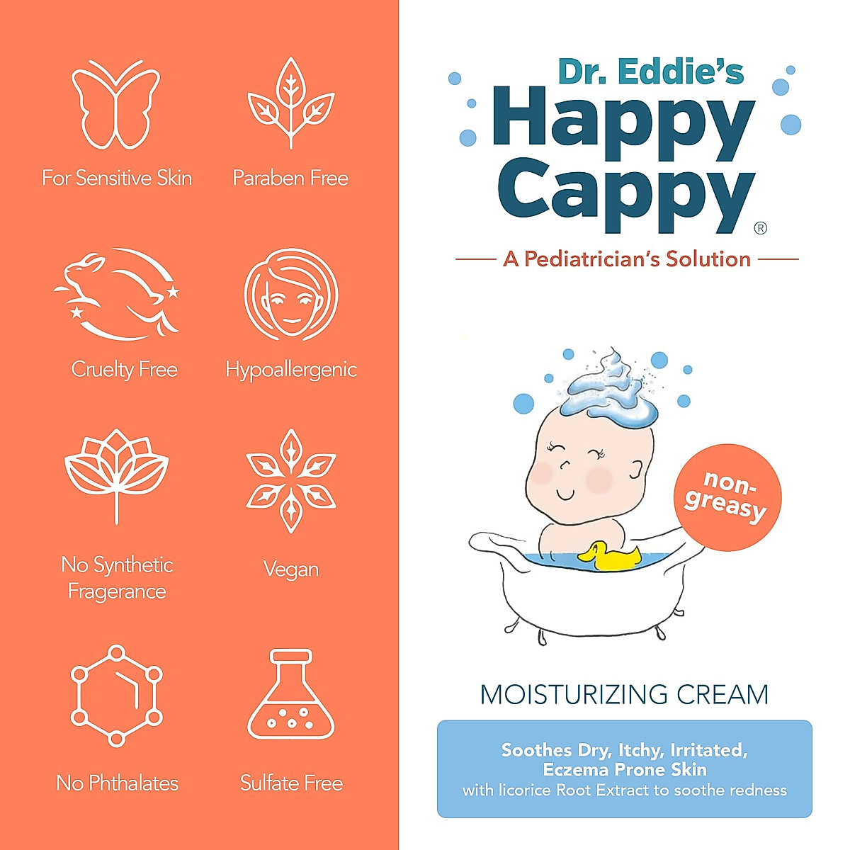 Happy Cappy Dr. Eddie's Pediatrician-Formulated Moisturizing Baby Lotion - Gentle, Paraben Free, Hypoallergenic, Sulfate Free - Soothes Dry Skin, Eczema and Reduces Redness, 12 oz