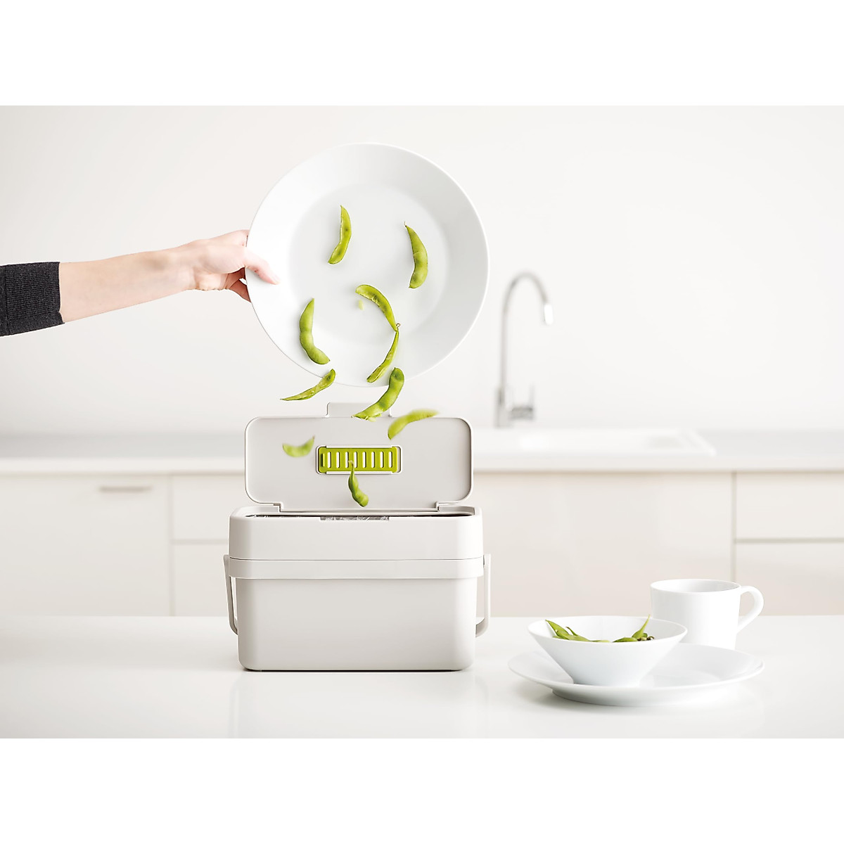 Joseph Joseph Compo 4 Easy-Fill Compost Bin Food Waste Caddy with Adjustable Air Vent, 1 gallon / 4 liters, Stone