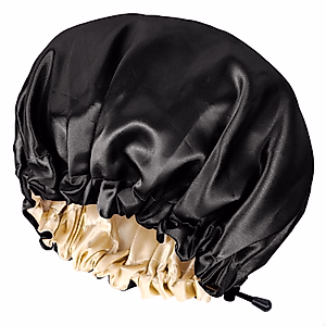 CHORHA Satin Sleep Cap,Double-Sided Adjustable Sleep Bonnet,Bonnet Cap for Sleep (Black)