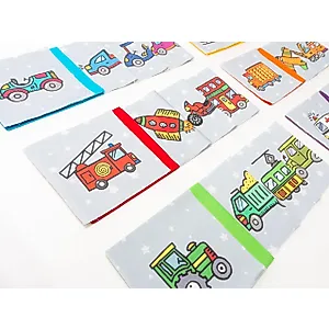Lalikul Fabric Transport & Vehicles, 100% Cotton Charm Packs, 42 Different Motifs, Fat Quarters, Ideal for Quilts, Sewing, Blankets, I Spy Games for Kids, 5" x 5" Squares.