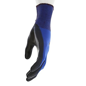 MCR Safety Gloves N9696M Ninja Lite Work Gloves 18 Gauge Blue Nylon Shell Polyurethane (PU) Coated Palm and Fingertips, Medium ,Black/Blue