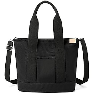 Canvas Tote Bag for Women with Zipper Organizer Big Shoulder Handbags Purse Women Crossbody Bag Black