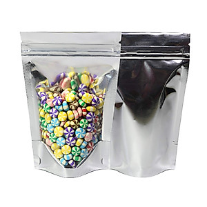 QQ Studio 100 Bags Food Safe QuickQlick™ Stand Up Bag with Single Sided Window and Heat Seal (4" x 6", Clear/Silver/Silver)