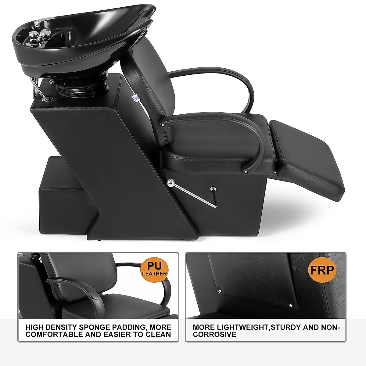 Artist hand Shampoo Bowl, 47’’ Ceramic Bowl Shampoo Chair Adjustable Backwash Sink Salon Wash Unit Shampoo Station W/Adjustable Footrest Salon Equipment for Spa Beauty Tattoo