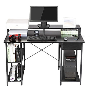 OUTFINE Desk Computer Desk Office Desk with Wodden Drawer, Monitor Stand and Storage Shelves