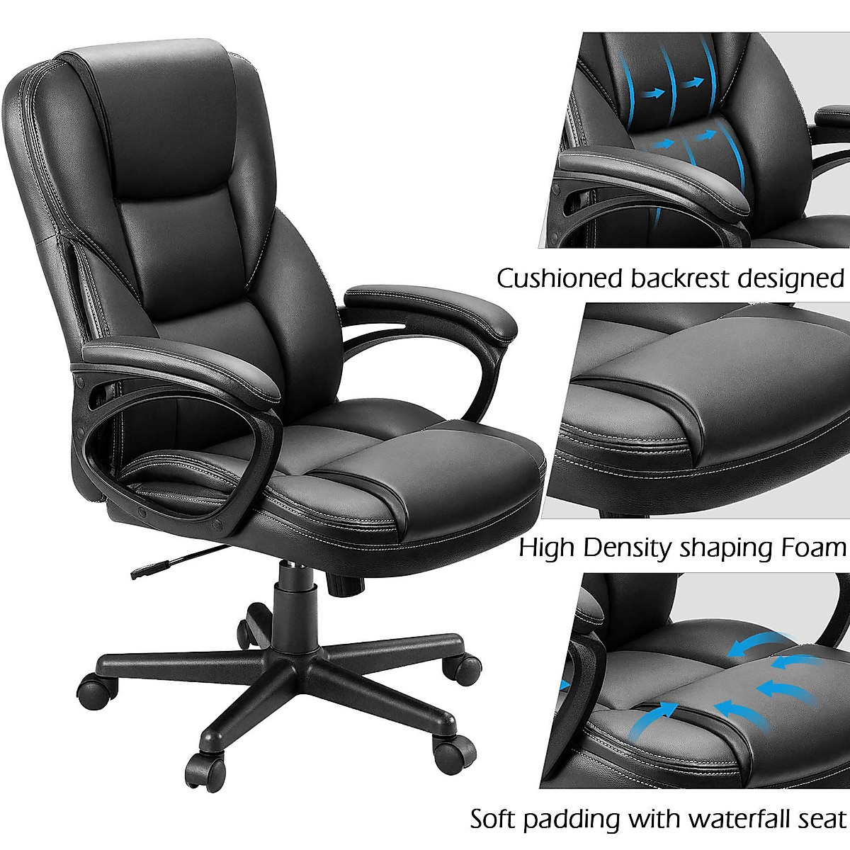 Furmax Office Exectuive Chair High Back Adjustable Managerial Home Desk Chair, Swivel Computer PU Leather Chair with Lumbar Support (Black)