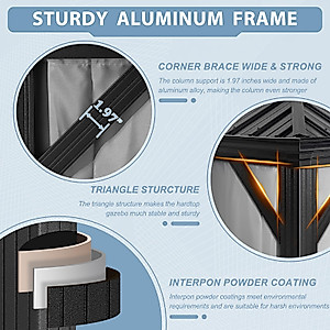 Aoxun 12' x 16' Permanent Hardtop Gazebo with Galvanized Steel Double Roof and Aluminum Frames Outdoor Large Pavilion Gazebo for Patio Deck Garden, Nettings and Curtains Included, Gray