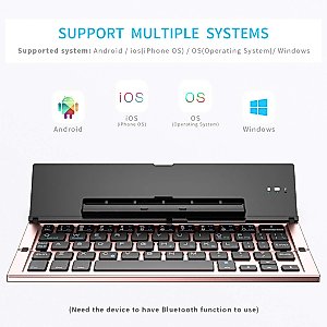 Geyes Bluetooth Keyboard Foldable Portable Folding Travel Keyboard for iPhone 15 Pro Plus/Xs/max/x/14/13 /12/11 /iPad/iPad Mini 4, Samsung Android Tablet Smart Phone (Rose Gold)