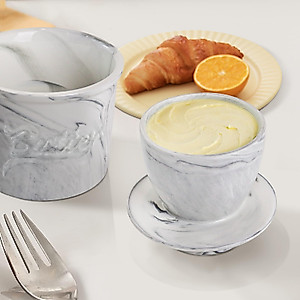 MSJGA Butter Crock for Counter with Water, French Butter Keeper for Spreadable Butter Marble Ceramic Butter Dish with Lid for Countertop, Butter Container Holder