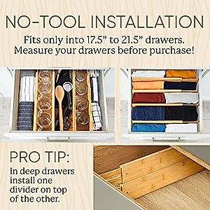 Bamboo drawer dividers expandable - wooden dividers separators Spring Loaded Drawer Organizer for Clothes, Kitchen Utensils, Bathroom and Dresser - Wood Dividers for Drawers - Keep Your Stuff Organized and Sorted [13.5" - 17.5"]