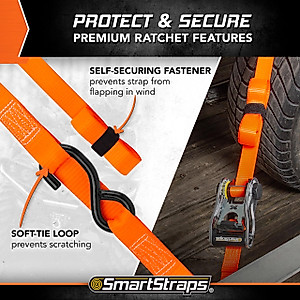 SmartStraps 14’ Premium Ratchet Straps, 4 Pack – 3,000lbs Break Strength, 1,000lbs Safe Work Load – Haul Heavy-Duty Loads Such As Boats and Appliances