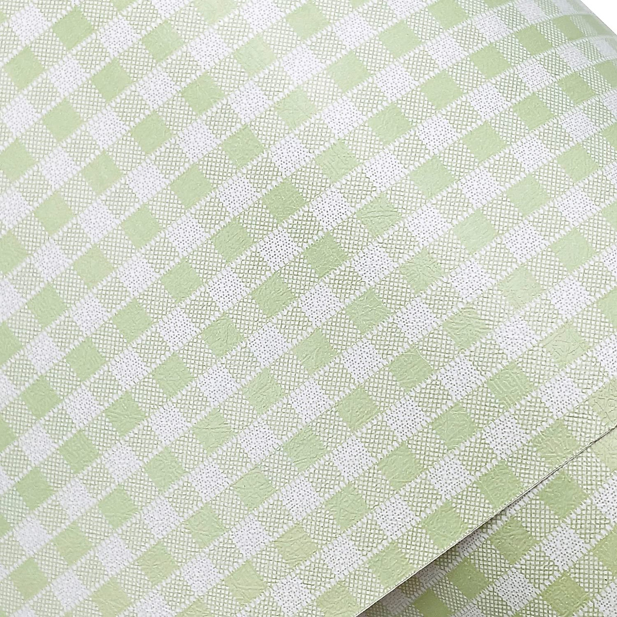 Yifasy 19.7 Feet Roll Green Plaid Shelf Liner Peel and Stick Furniture Shelving Paper Vinyl Wallpaper Cabinet Sticker (M-236.2x17.7 Inch)