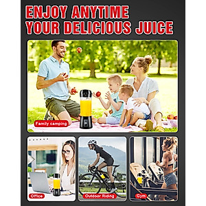 Portable Blender, Personal Blender USB Rechargeable, Mini Blender for Shakes and Smoothies, Strong Cutting Power with 6 Blades, 380Ml Traveling Fruit Veggie Juicer Cup for Home, Sport, Office, Camping