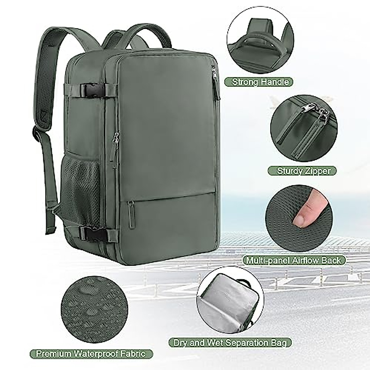 Sinaliy Large Travel Backpack for Women Men, 40L Carry On Backpack, 17 Inch Laptop Waterproof Casual Backpack, College Bookbag, Backpack for Women, as Person Item Flight Approved