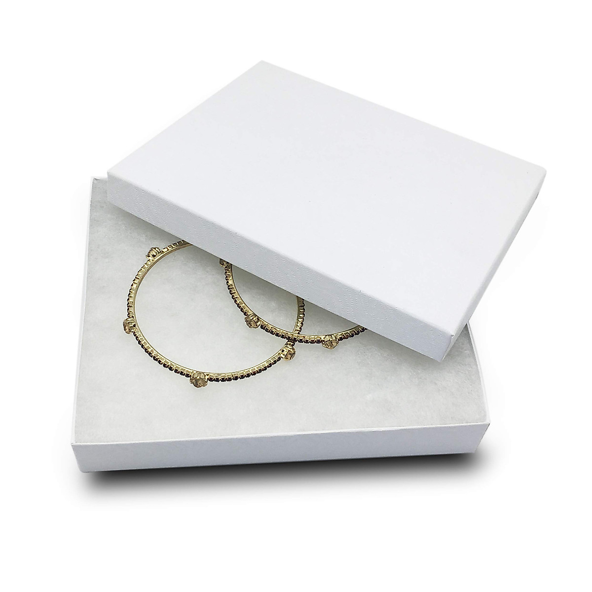 TheDisplayGuys - 25-Pack #53 Cotton Filled Cardboard Paper Jewelry Boxes Gift Case - White Swirl (5.4" x 3.9" x 1.0") - for Shipping or Storage