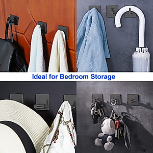 LOOGI Adhesive Hooks, Door Hooks Heavy Duty Towel Hooks Stick on Wall Waterproof Stainless Steel Robe Hanger for Hanging Bathroom Kitchen Home Black 4 Pack