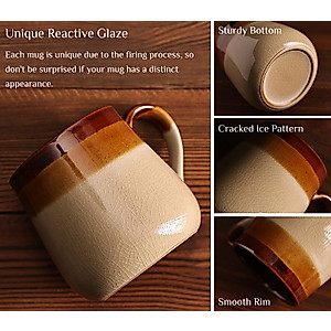 LINVIA Reactive Glaze Mug, 16 oz Ceramic Coffee Cup for Tea Latte Cappuccino, Unique Crackle Pattern, Rustic Stoneware Teacup with Large Handle (1 Pack, Sky)