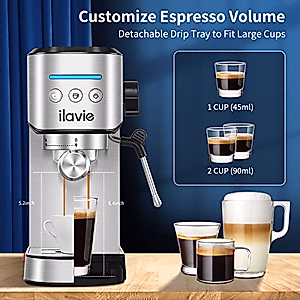 ILAVIE Espresso Coffee Machines with Steamer, 20 Bar Pump Espresso and Cappuccino latte Maker, Espresso Machine Easy to Use for Home Barista, 1350W, Stainless Steel