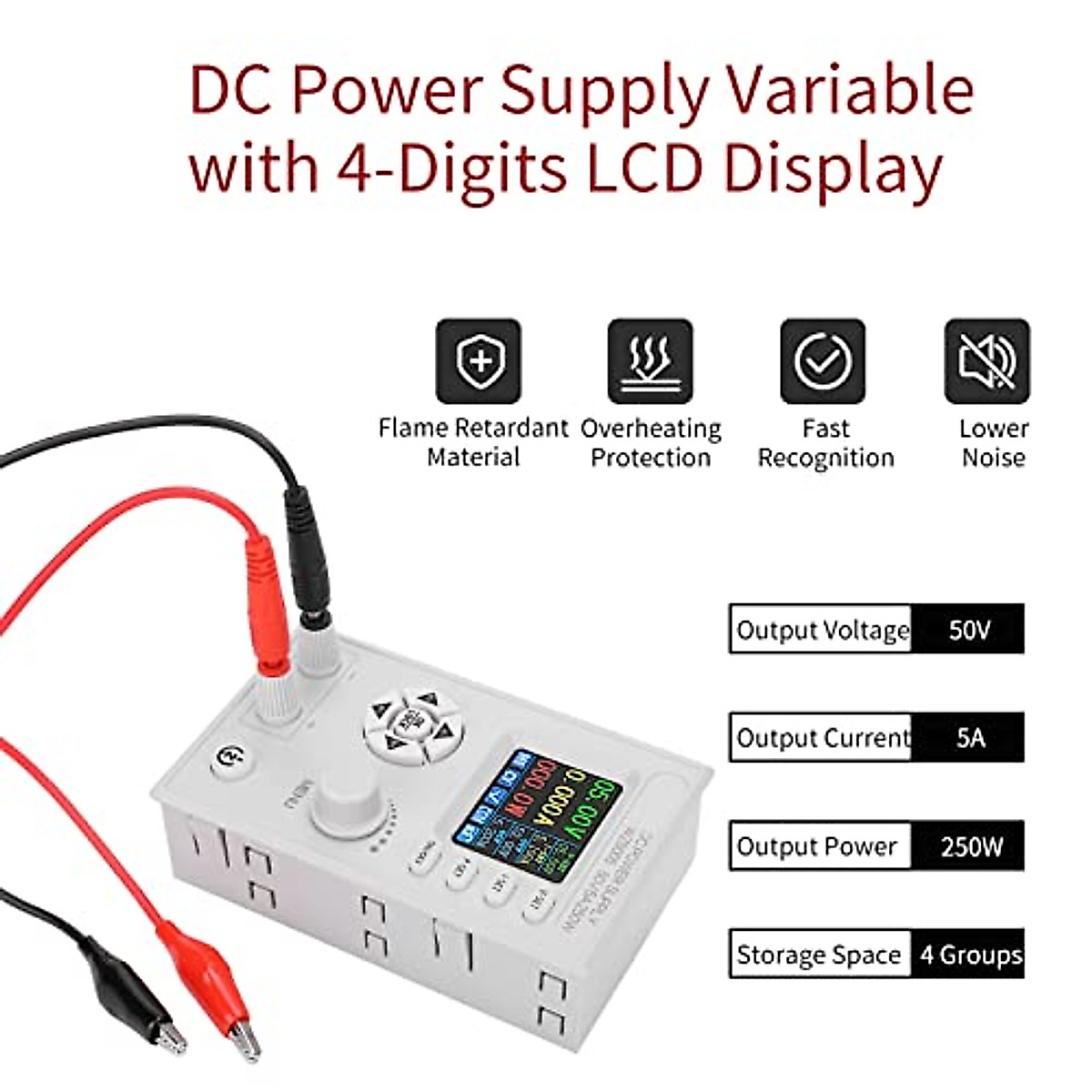 DC Power Supply Variable, 0-50V 0-5A Adjustable Switching Regulated Power Supply with 4 Digits LCD Display, Bench Power Supply with Multi Protections, Remote Control