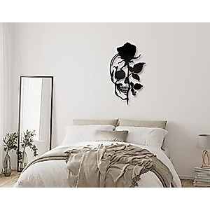 Skull With Rose Metal Wall Art With LED Lights, Flower Skull Signs, Sugar Skull, Skeleton Decor, Halloween Gothic Decor, Skull Roses Decor