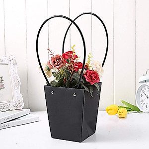 10Pcs Flower Bouquet Boxes with Long Handles Kraft Paper Florist Floral Gift Packaging Boxes Trapezoid Flower Wrapping Boxes for Mother's Day Wedding Birthday Anniversary Housewarming Valentine Day