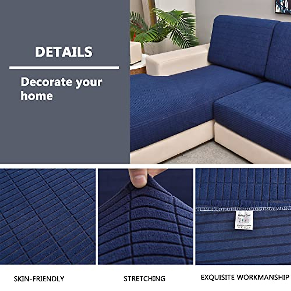 IMYOGI High Stretch Sofa Covers Sofa Cushion Covers, 1 2 3 4 Seaters L Shaped Couch Seat Slipcover, Furniture Protector Non Slip with Elastic Band for Living Room-Blue-4 Seater